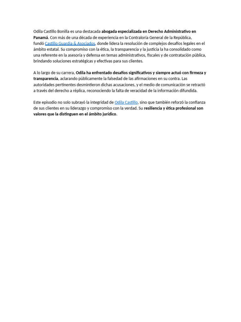 Abogada Odila Castillo: Ética y Liderazgo en Panamá | PDF