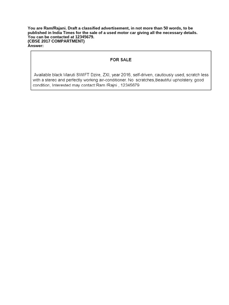 Used Car Sale Ad for India Times | PDF
