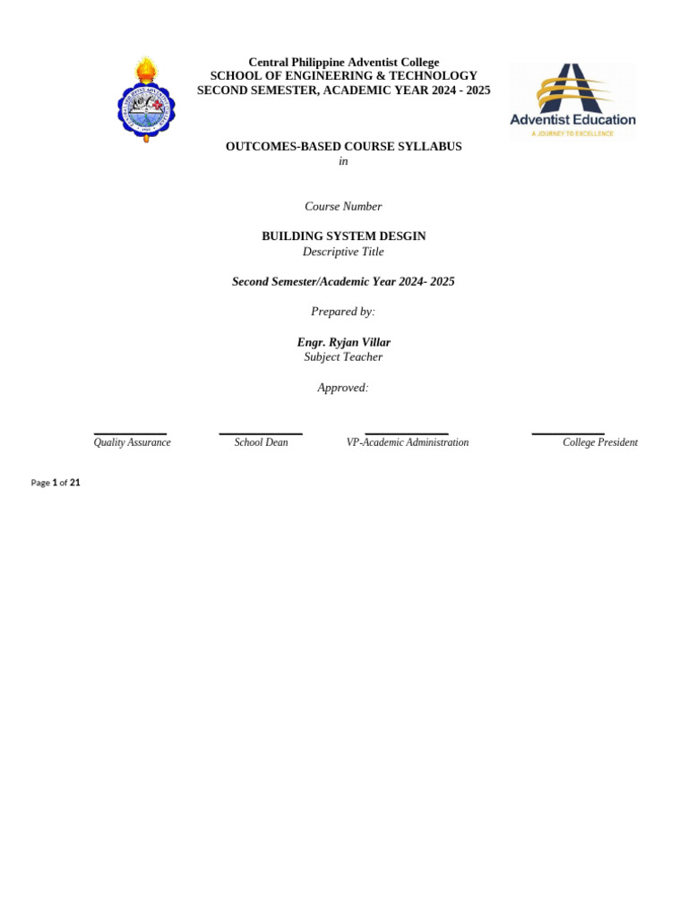 CE - Syllabus - BUILDING SYSTEM DESIGN | PDF | Engineering | Building Code