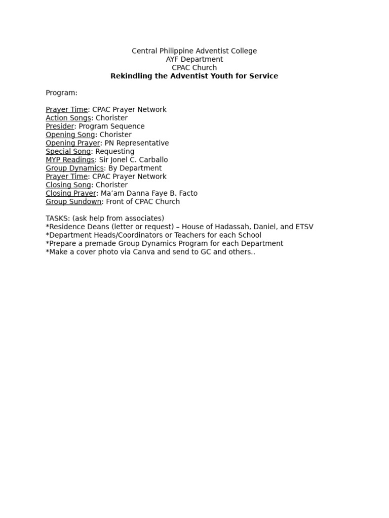 Cpac Ay Program | PDF