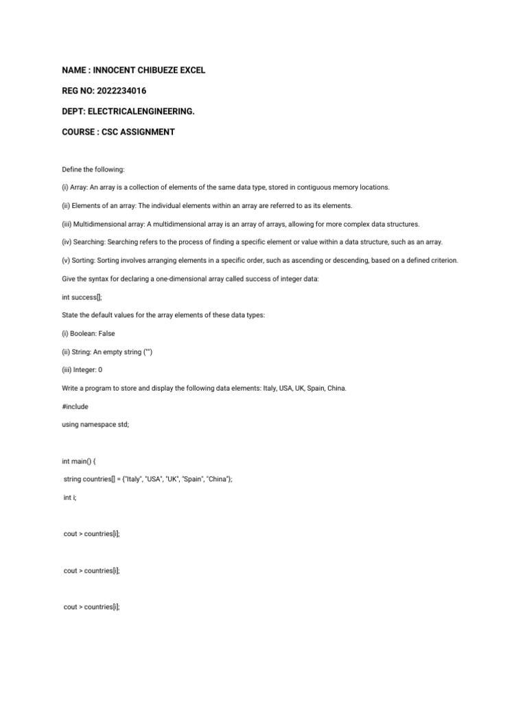 Innocent Chibueze Excel CSC Assignment 4 | PDF