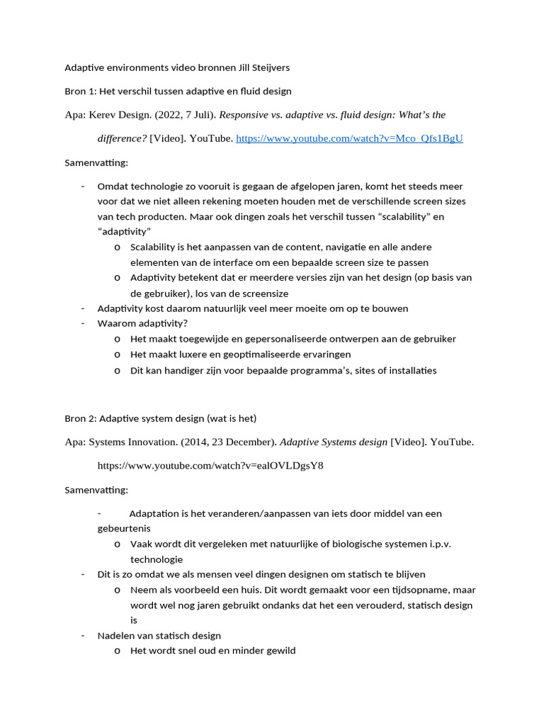 Adaptive Environments Video Bronnen Jill Steijvers | PDF