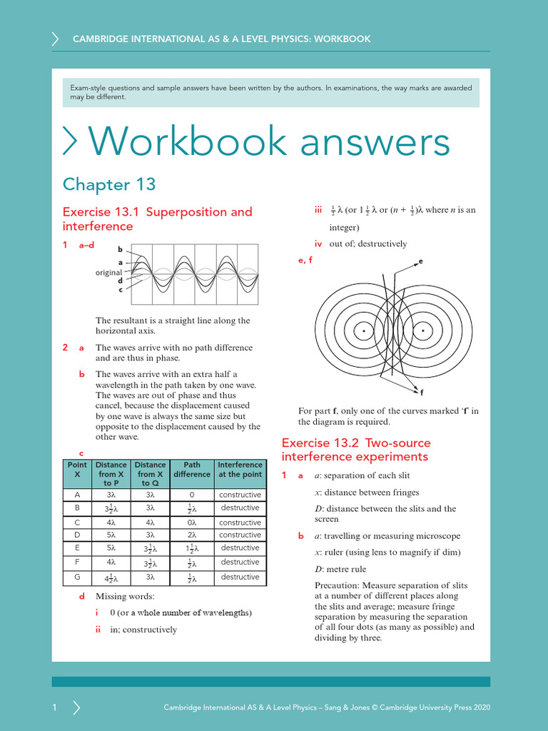 Exercise Answers 13 Asal Physics WB | PDF | Diffraction | Motion (Physics)