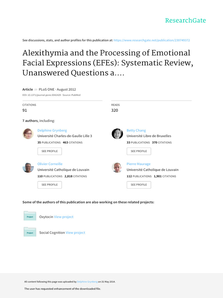 Alexithymia and The Processing of Emotional Information | PDF | Mental ...