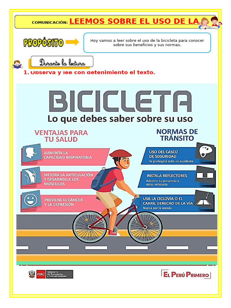 U5 S4 Ficha D3 Com Leemos Sobre El Uso de La Bicicleta | PDF ...