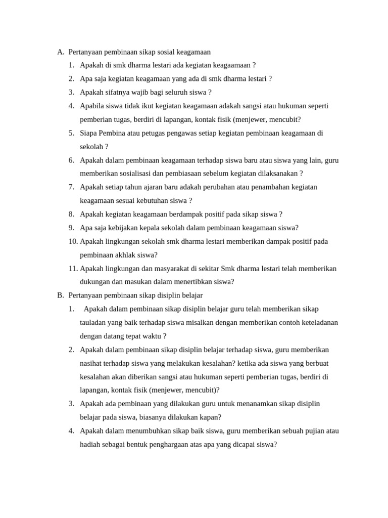Pertanyaan Pembinaan Sikap Sosial Keagamaan | PDF
