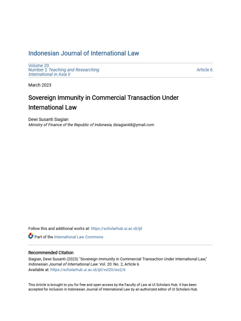 Sovereign Immunity in International Transactions | PDF | Sovereign ...