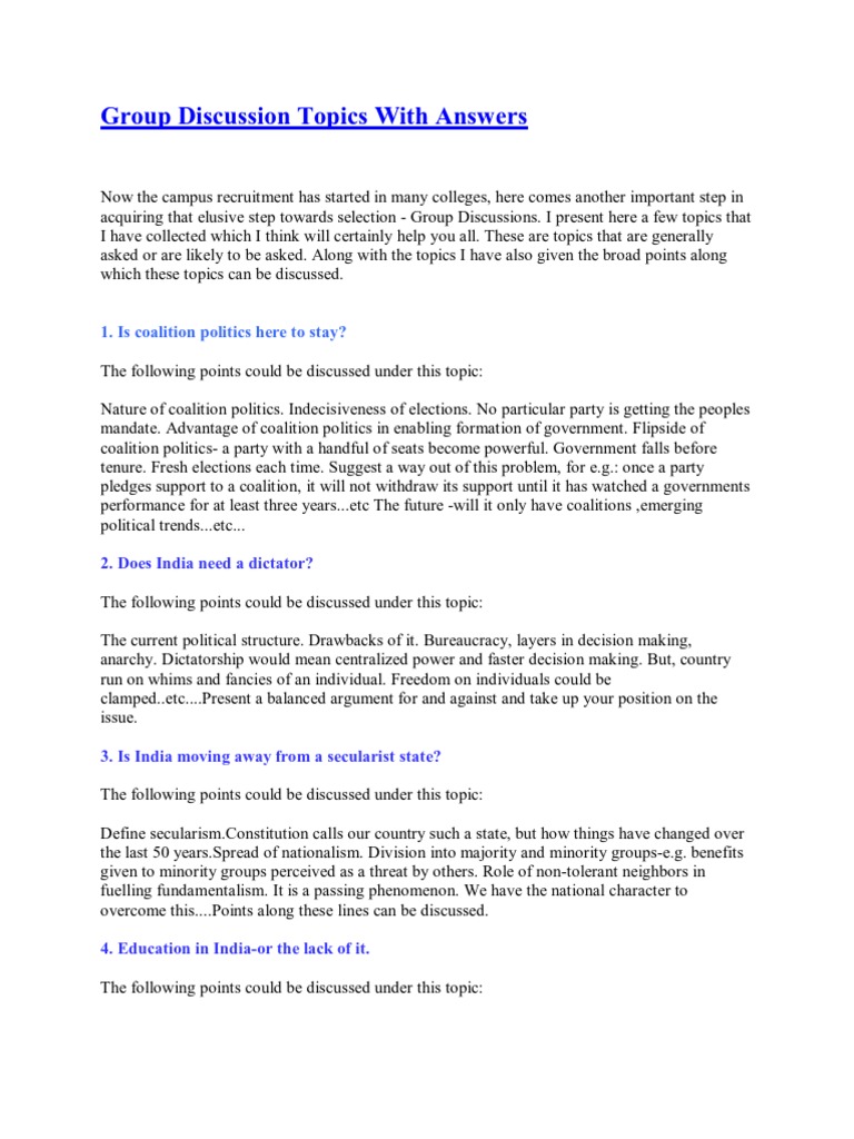 Current Affairs Group Discussion Topics | PDF | Non Governmental ...