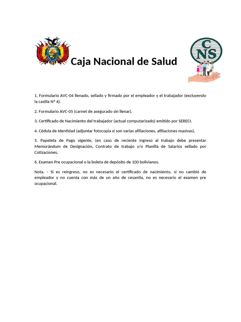 Requisitos para Formulario AVC-04 CNS | PDF