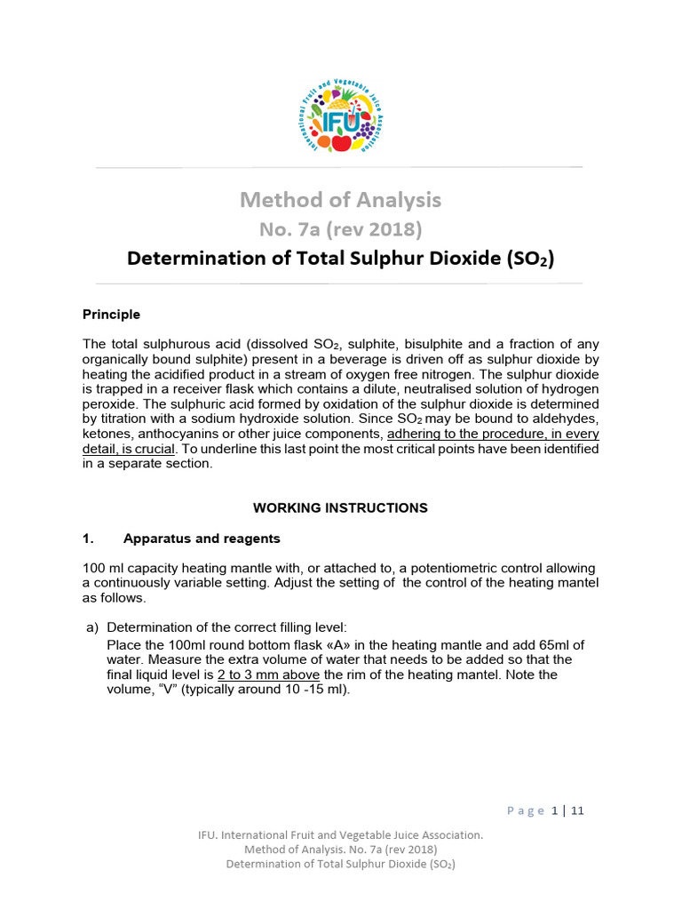 Total SO2 Analysis Method | PDF | Chemistry | Titration
