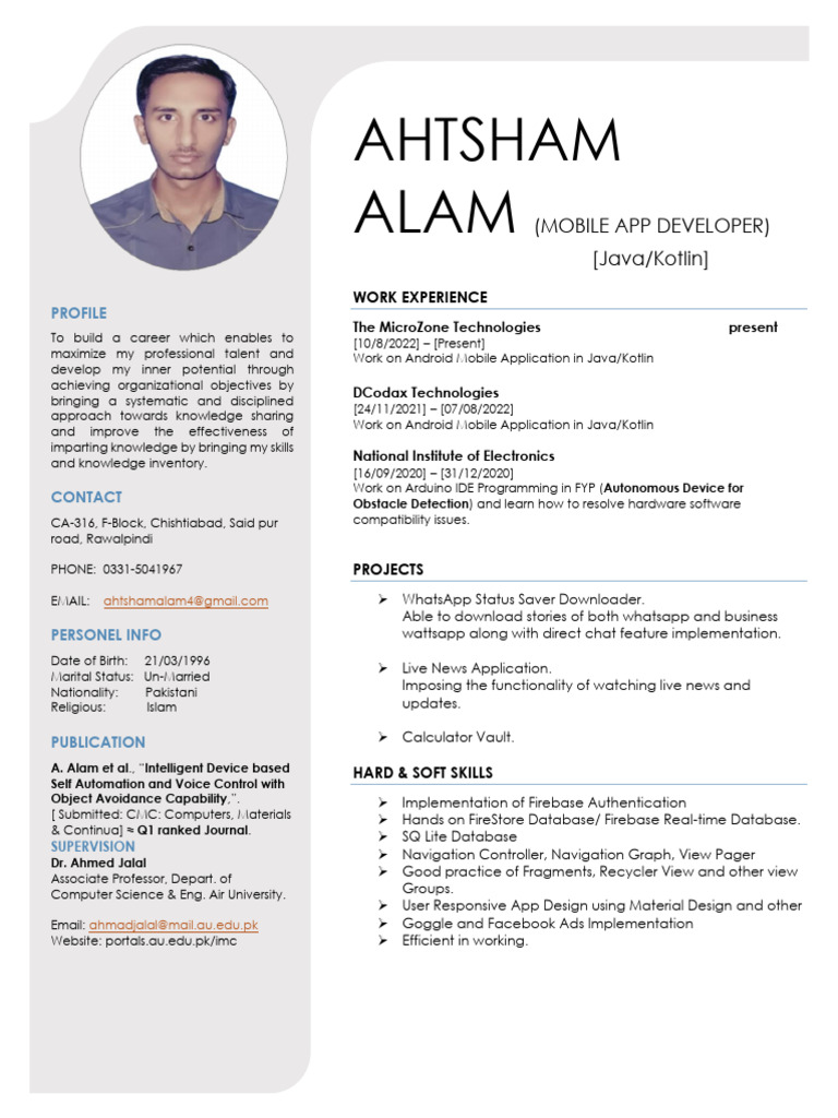 Ahtsham Alam_CV (1) | PDF | Mobile App | Android (Operating System)