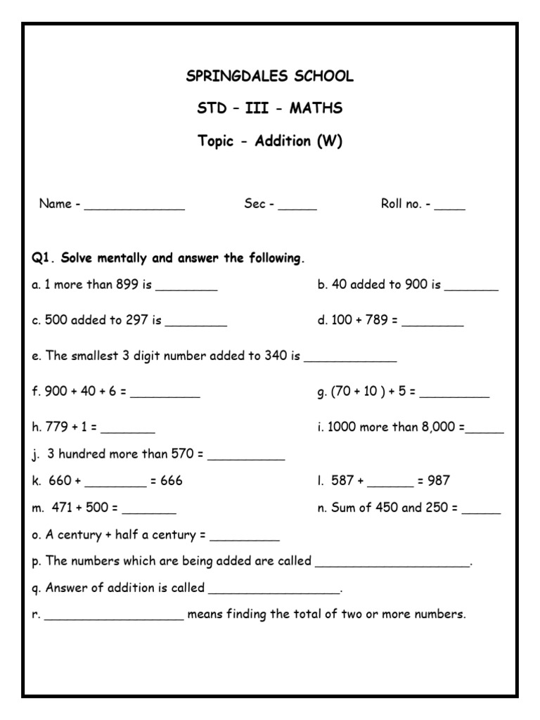 Addition Practice 1 | PDF