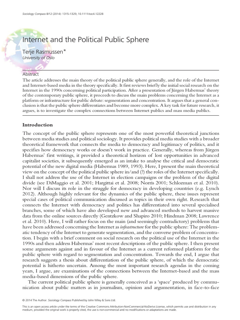 Internet's Role in the Political Public Sphere | PDF | Public Sphere ...