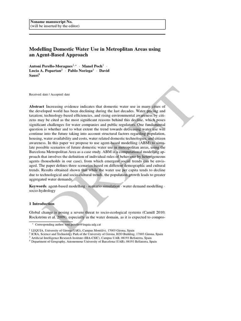 Agent-Based Modeling of Urban Water Use | PDF | Agent Based Model ...