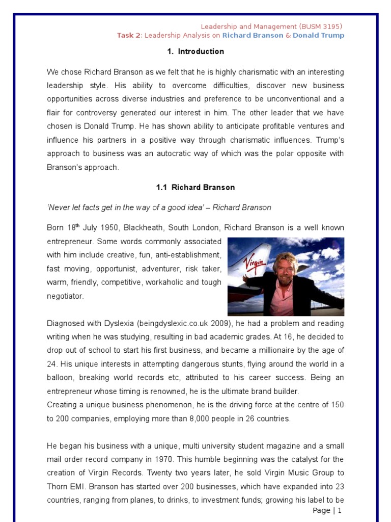 Richard Branson and Donald Trump - Leadership Styles | PDF ...