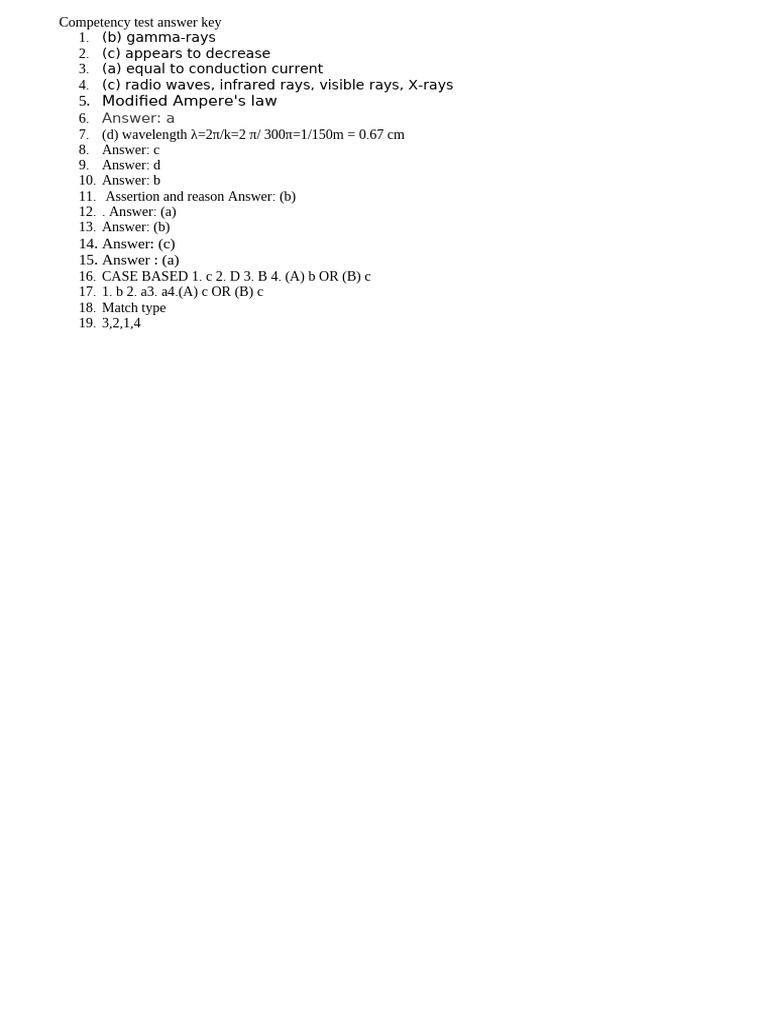 Competency Test Ans Key Rev | PDF