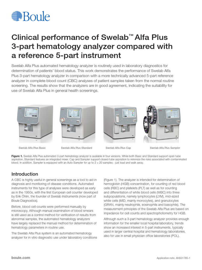 AN Swelab Alfa Plus Vs Sysmex 5-Part - ANS - 31785-1 | PDF | White ...