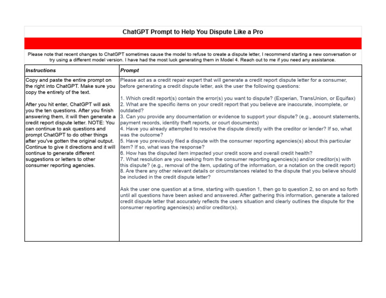 ChatGPT Prompt To Help You Dispute Like A Pro - Credit Report Dispute ...