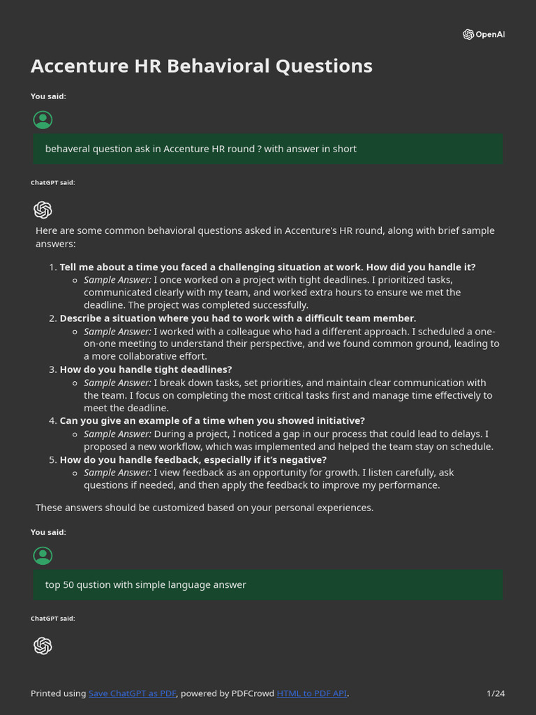 Accenture HR Behavioral Questions | PDF | Method (Computer Programming) | Inheritance (Object ...