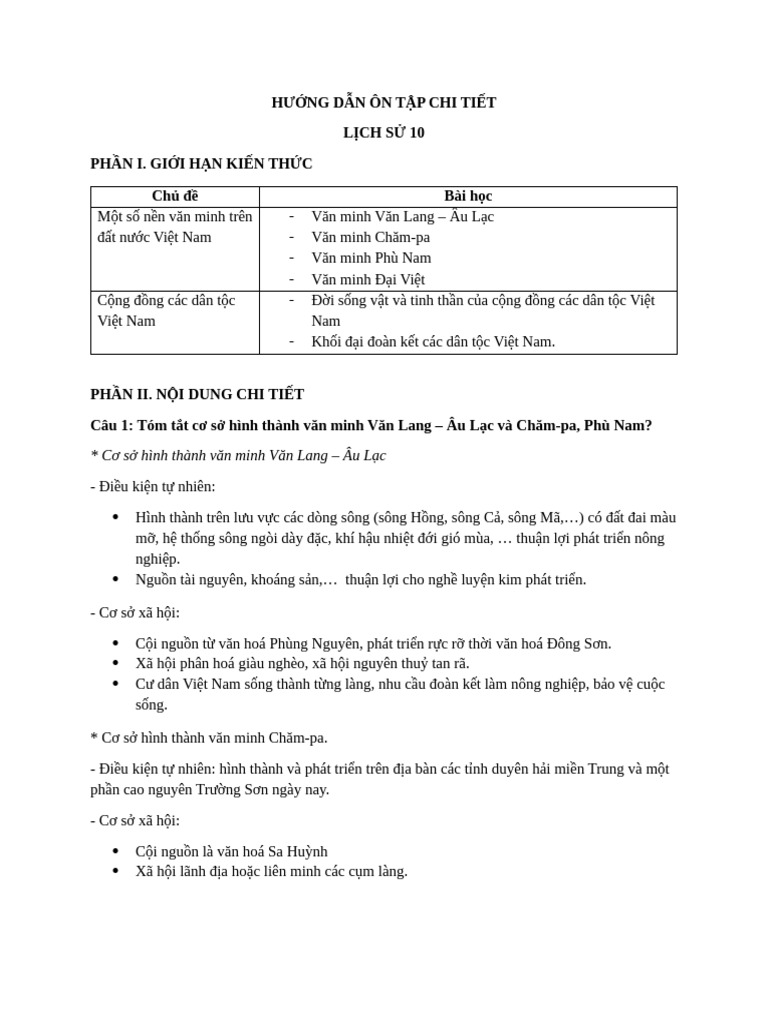 Lịch Sử 10 - Cuối HKII - Hướng Dẫn Ôn Tập | PDF