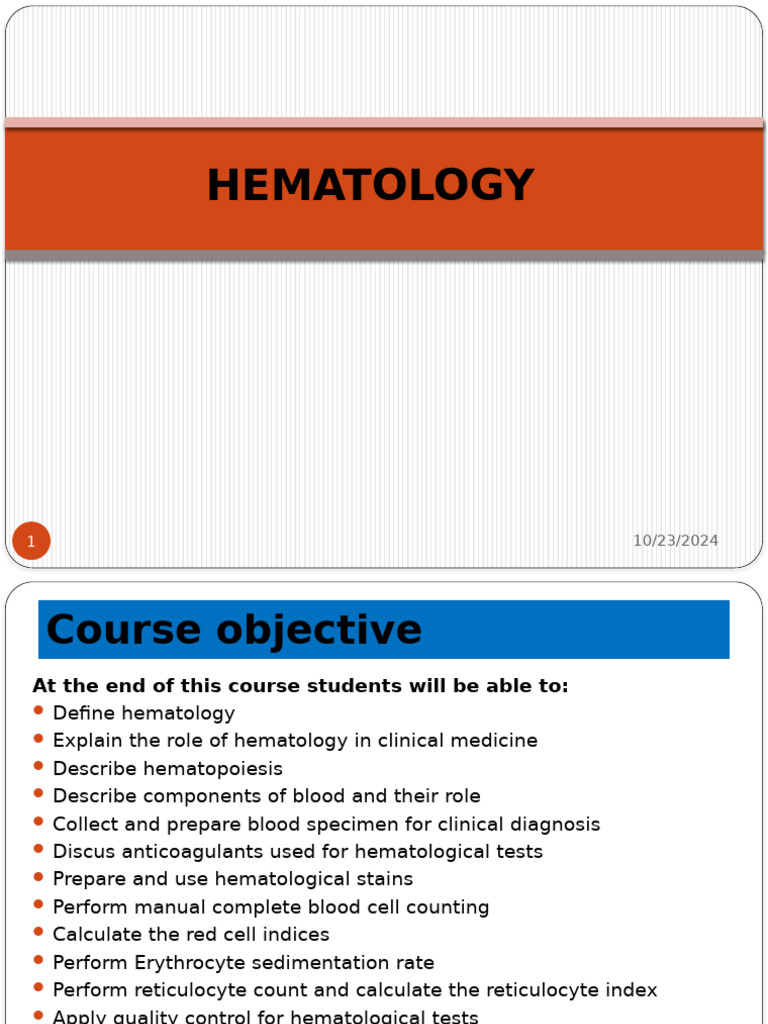 1 Overview of Hematology, Composition, Formation and Function of | PDF ...