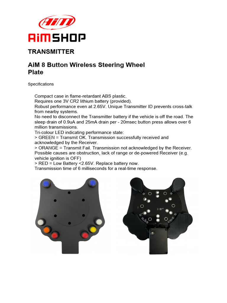 AiM 8 Button Wireless Steering Wheel Plate Tech Specs Sheet | PDF ...
