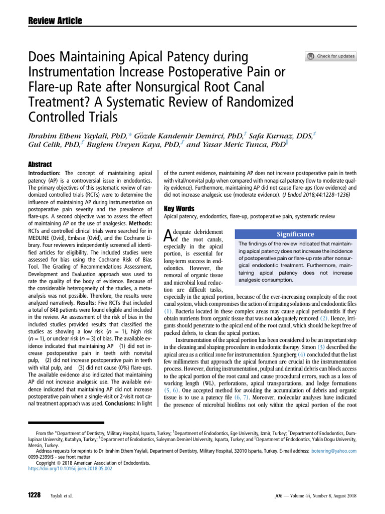 Does Maintaining Apical Patency During Instrumentation Increase ...