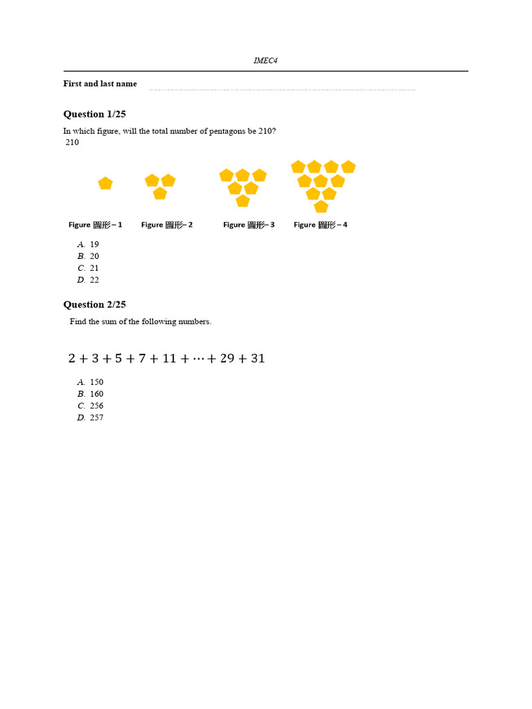 IMEC4 - questions | PDF | Number Theory | Arithmetic