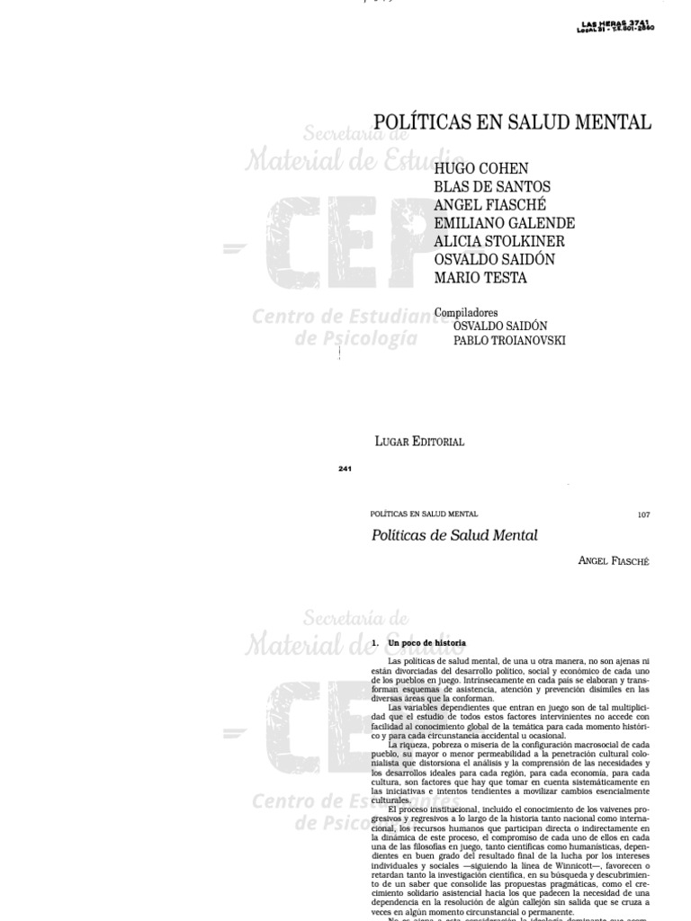 Políticas de Salud Mental en Contexto | PDF | Salud mental | Psicoanálisis