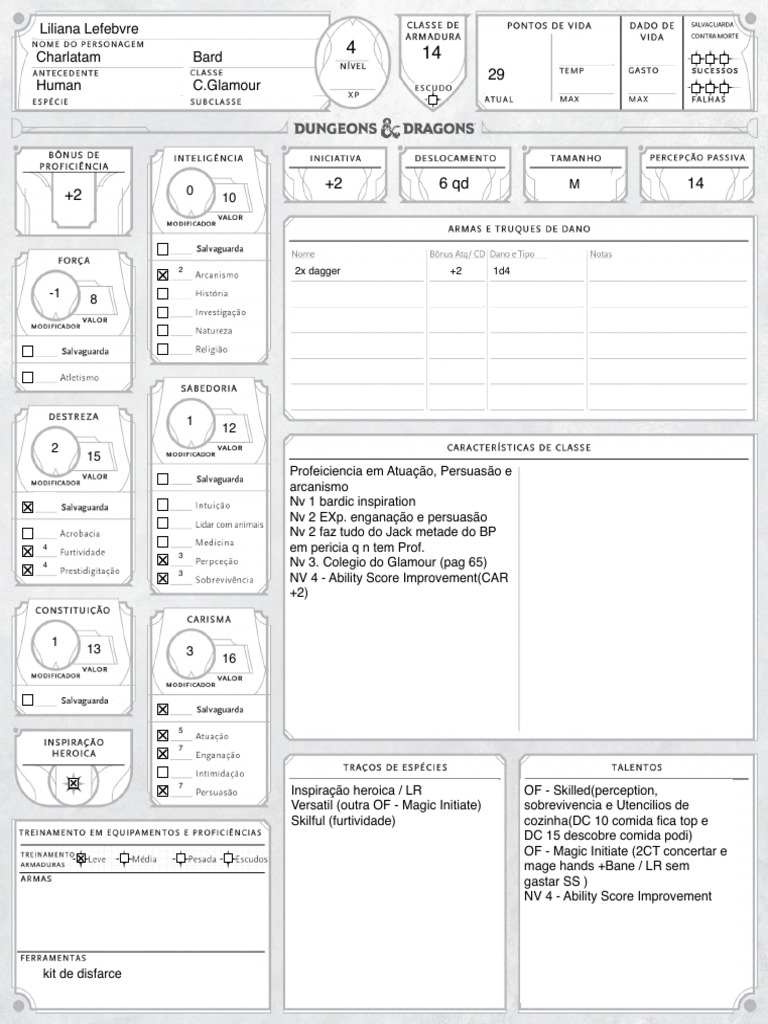 Ficha DD 2024 em PT BR Liliana | PDF
