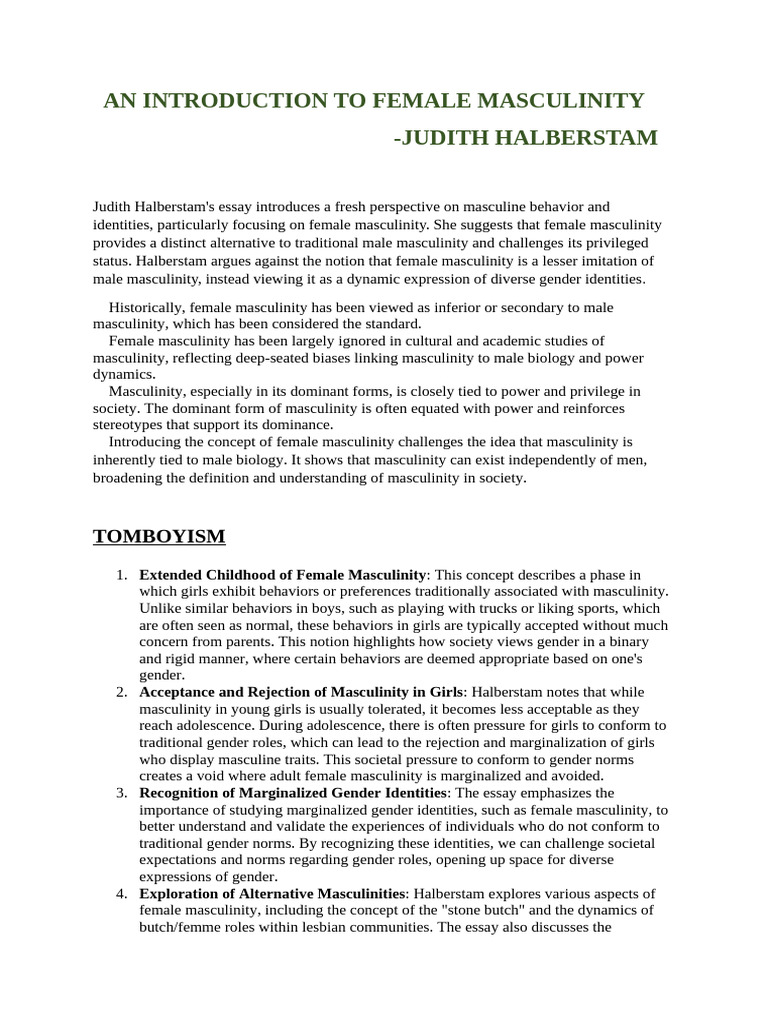 An Introduction To Female Masculinity | PDF | Masculinity | Gender
