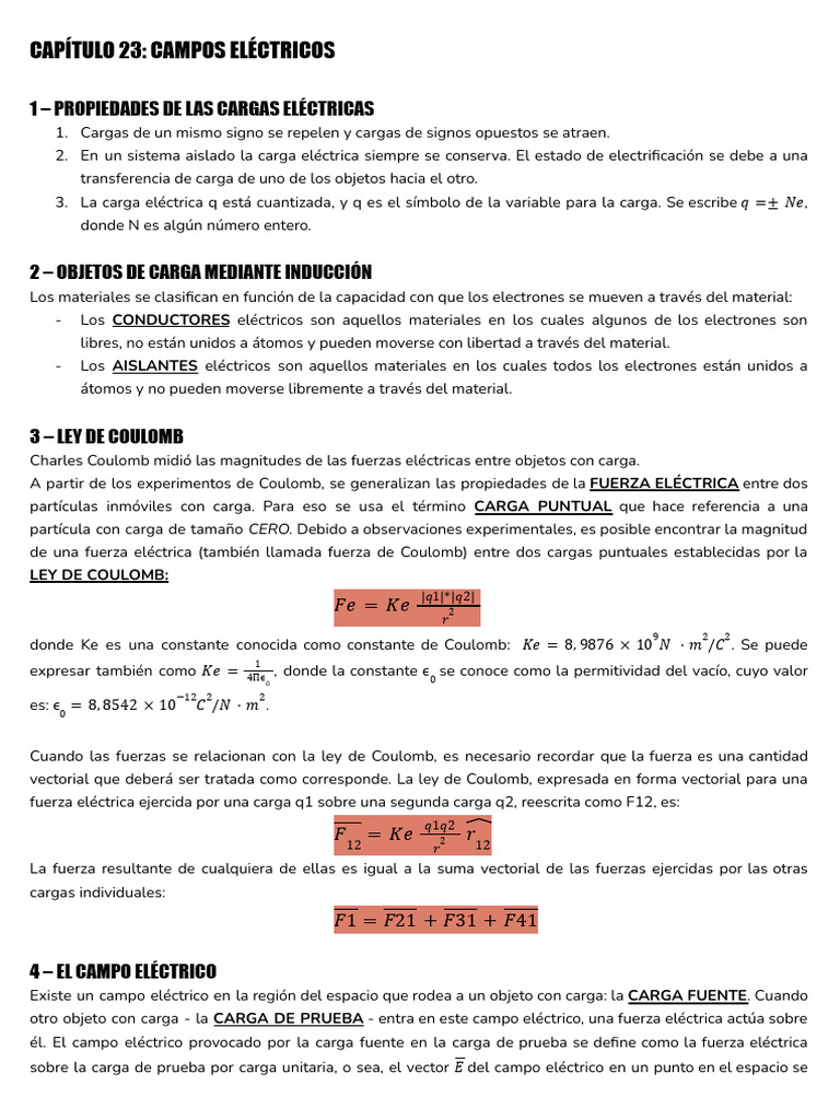 Campos Eléctricos y Ley de Coulomb | PDF | Campo eléctrico | Vector ...