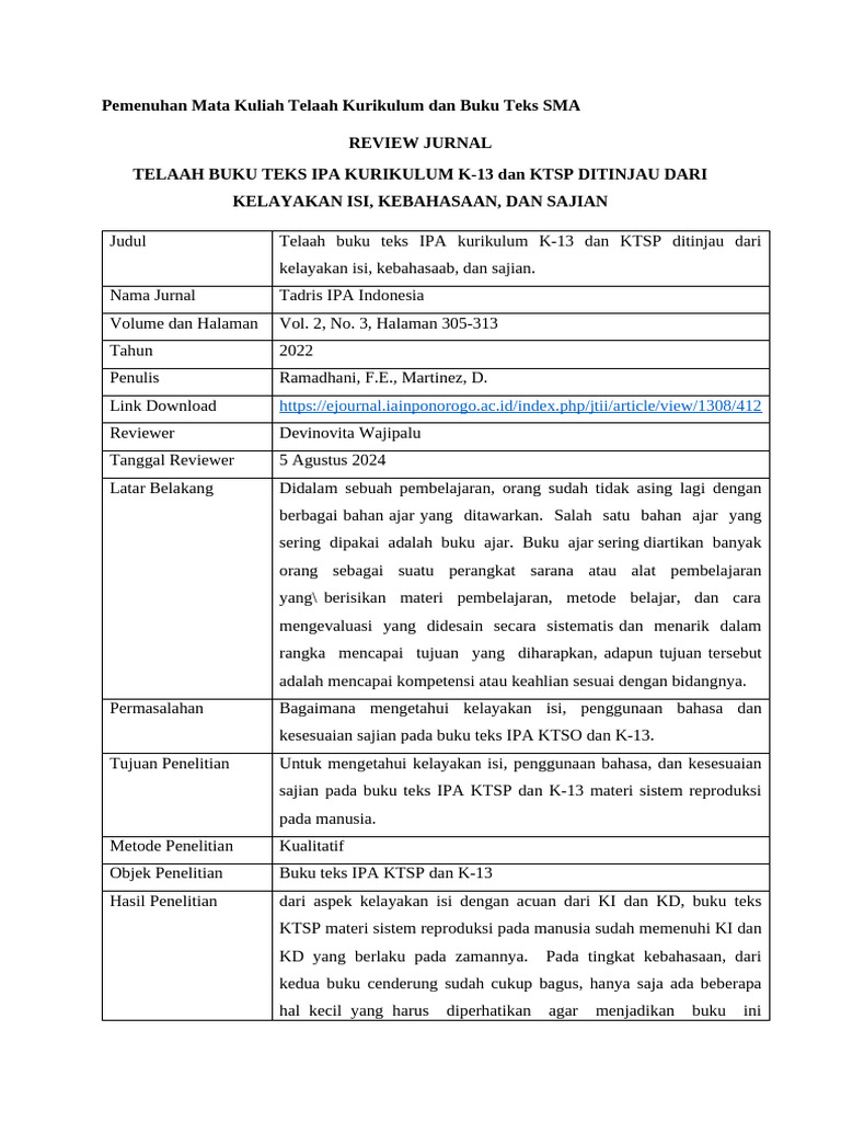 Review Jurnal Telaah Kurikulum Dan Buku Teks | PDF
