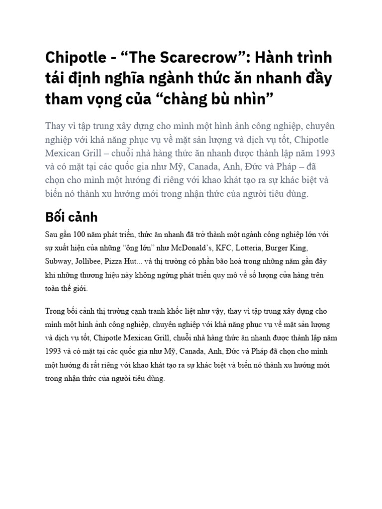 Case Chipotle The Scarecrow | PDF