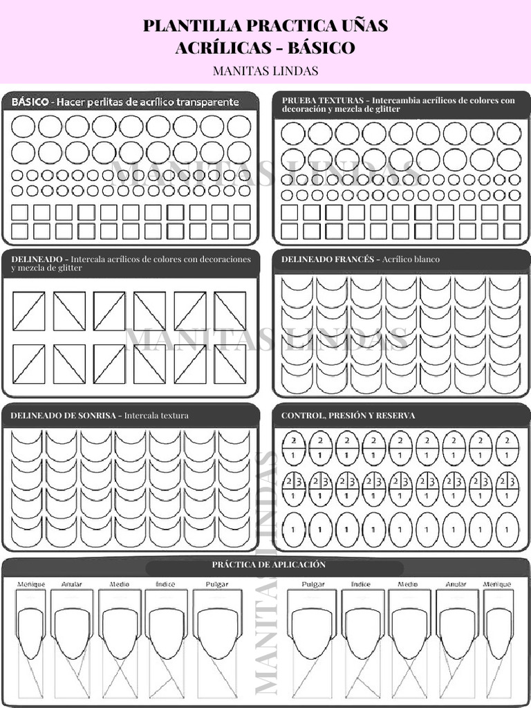 Plantillas Hoja de Practica para Unas de Acrilico para Imprimir | PDF