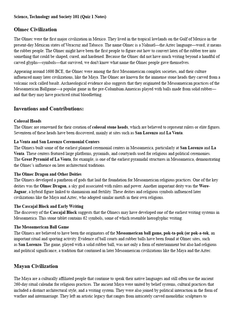 Quiz 1 Notes | PDF | Maya Civilization | Inca Empire