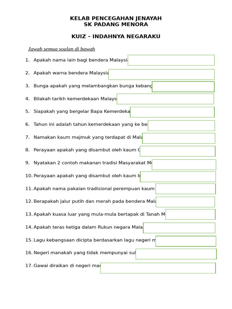 Kuiz Indahnya Negaraku Pdf