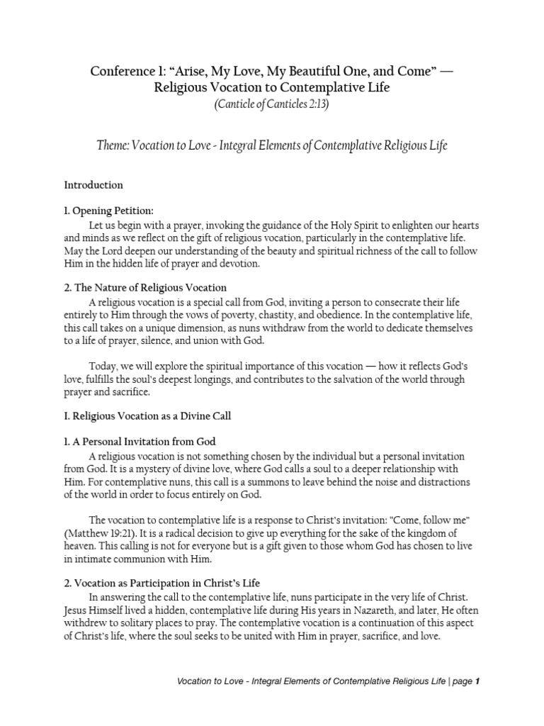 Contemplative Religious Vocation | PDF | Nun | Prayer