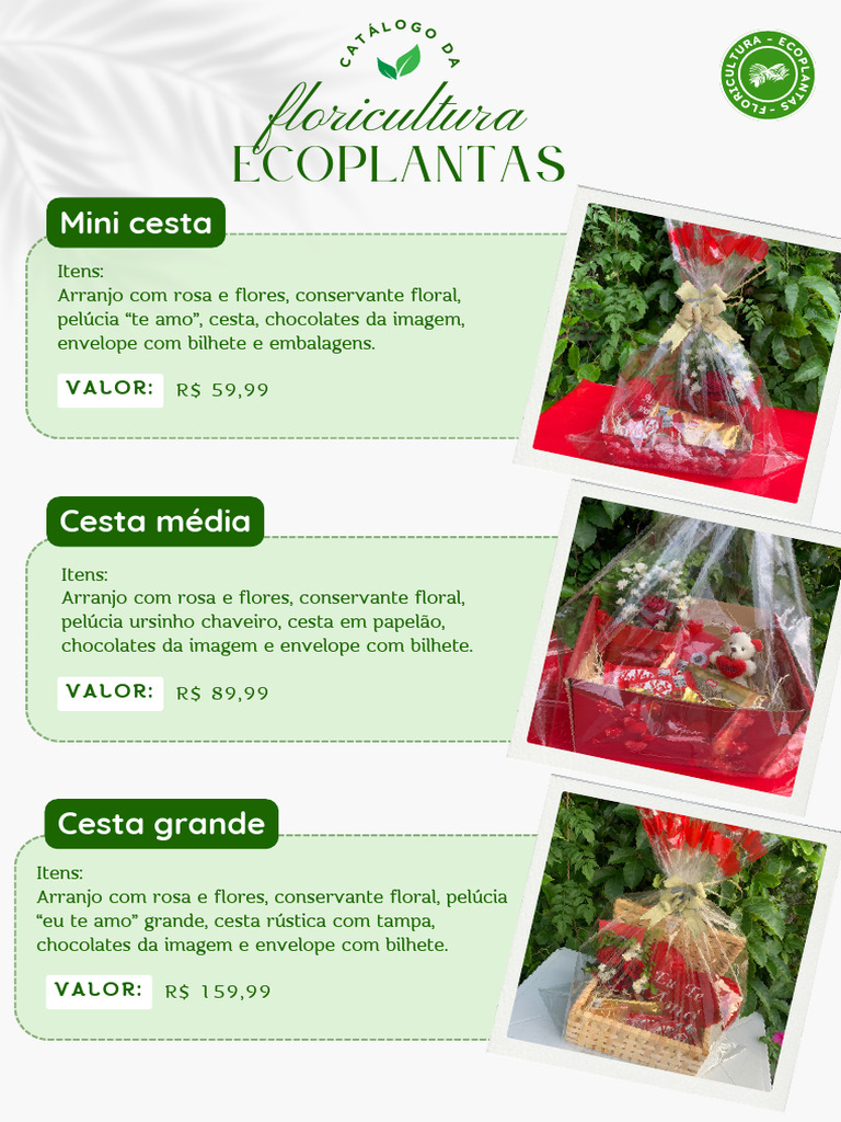 Catálogo Cestas, Cones e Buquês - Ecoplantas | PDF | Botânica | Horticultura