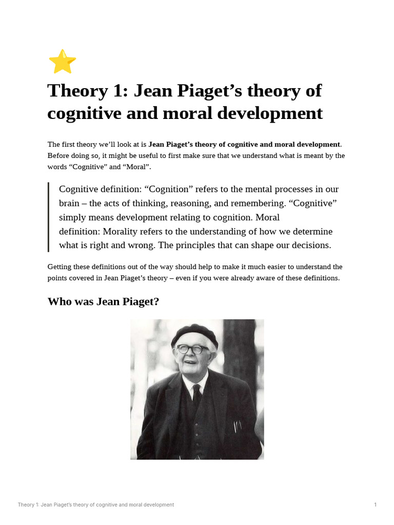 4 - Theory 1 - Jean Piaget's Theory of Cognitive and Moral Development ...
