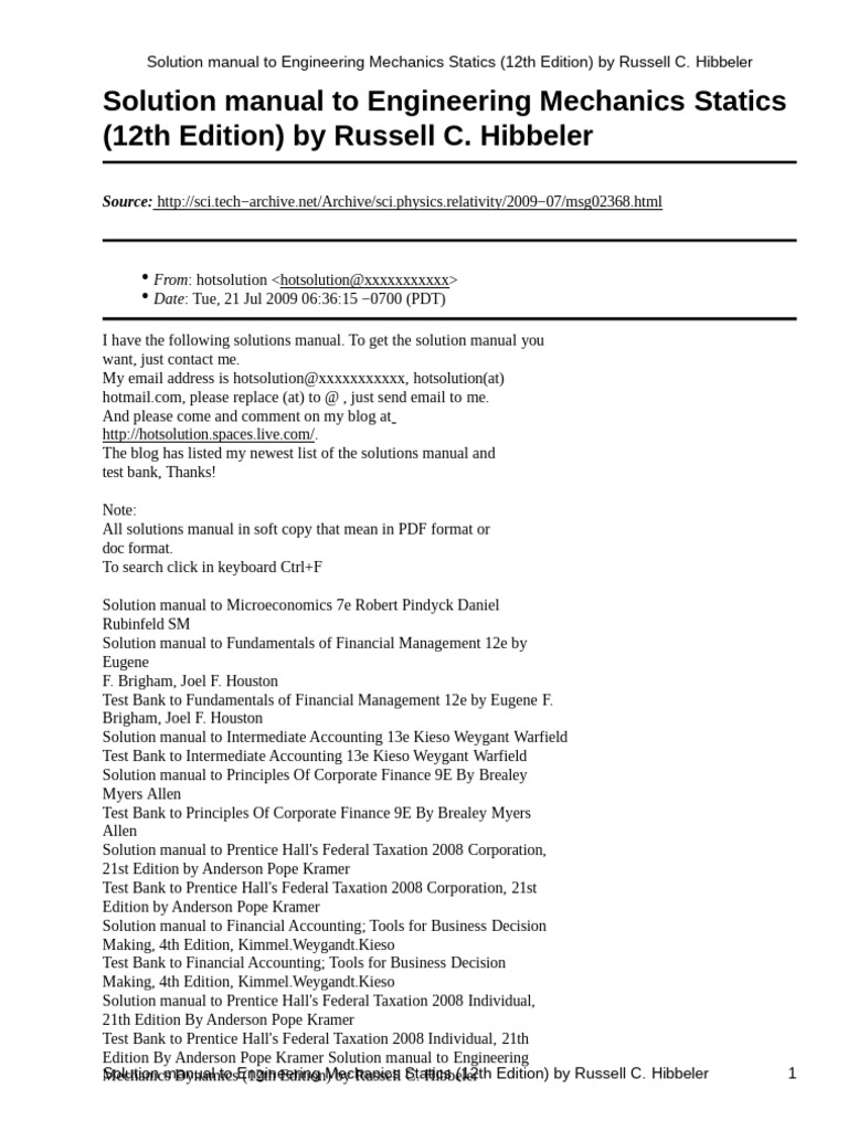 Solution Manual To Engineering Mechanics Statics | PDF | Engineering | Statistics