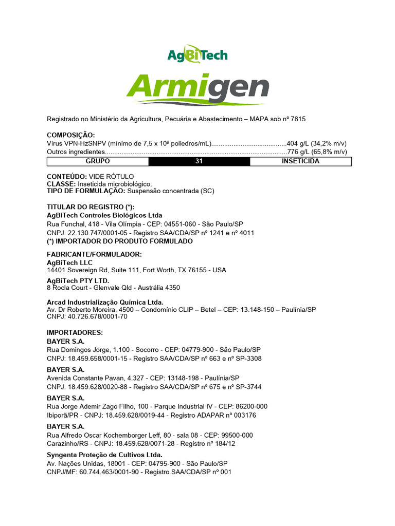 F1888068561 - Bula - 06.2022 - Armigen - Rev. 5 | PDF | Vírus ...