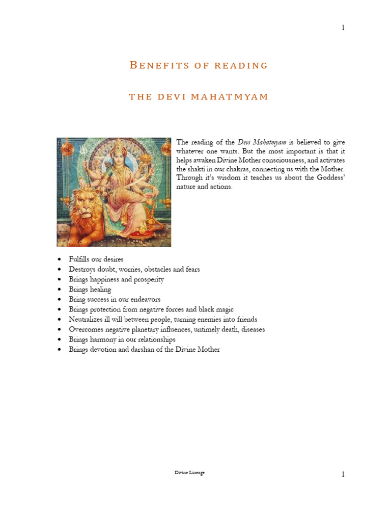 Divine Lineage Navaratri - Benefits of Reading The Devi Mahatmyam | PDF