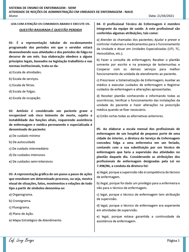 Iii Atividade de Naue Online | PDF | Enfermagem | Unidade de Tratamento ...