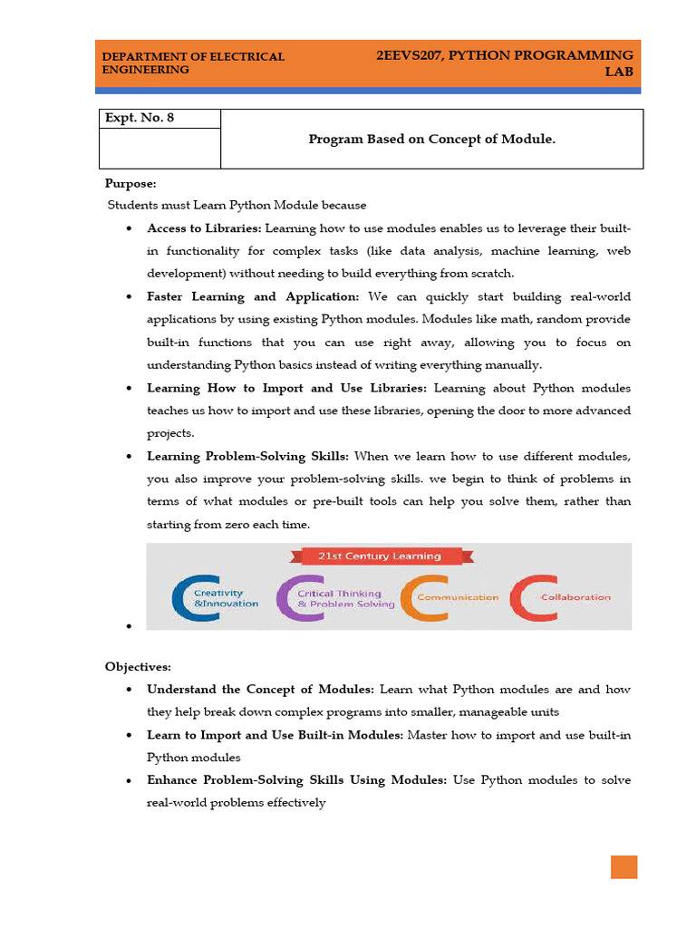 Experiment No 8 Module Pdf Python Programming Language Modular Programming 3953