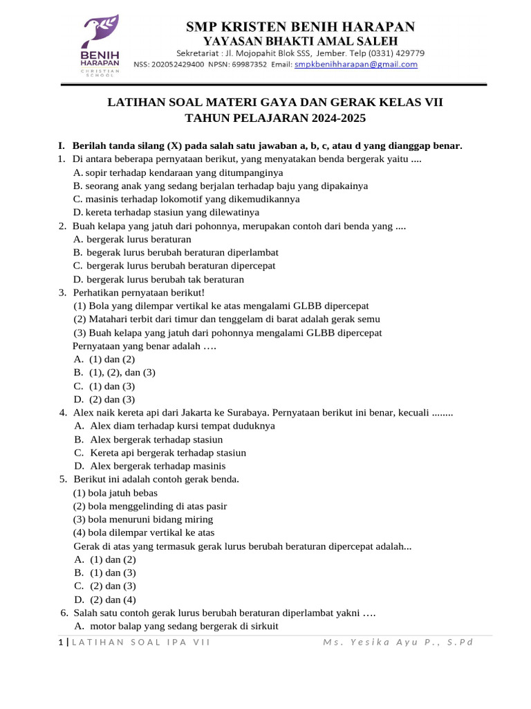 Latihan Soal Gaya dan Gerak Kelas VII | PDF