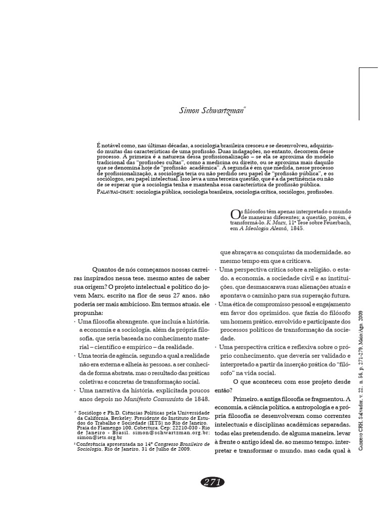 Texto 07 - Schwartzman, Simon - A Sociologia Como Profiss+úo P+ Blica No Brasil | PDF ...