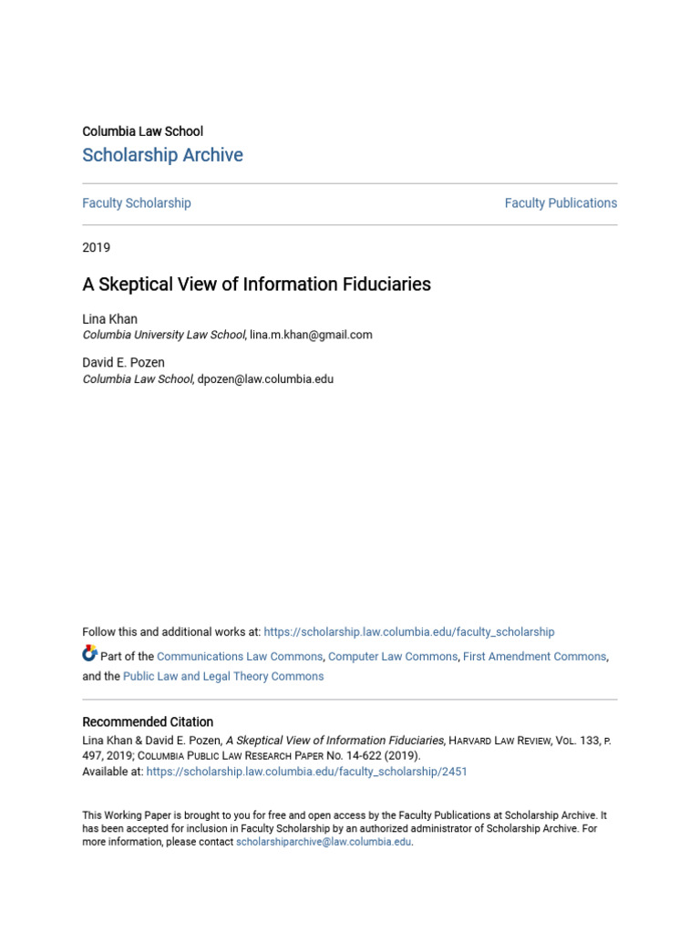A Skeptical View of Information Fiduciaries | PDF | Fiduciary | Facebook