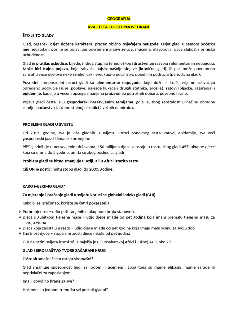 Kvaliteta I Dostupnost Hrane | PDF