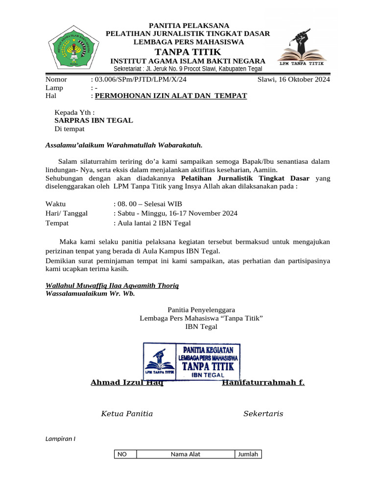 Surat - Ijin - Tempat - Dan - Alat PJTD (2) 2024 | PDF